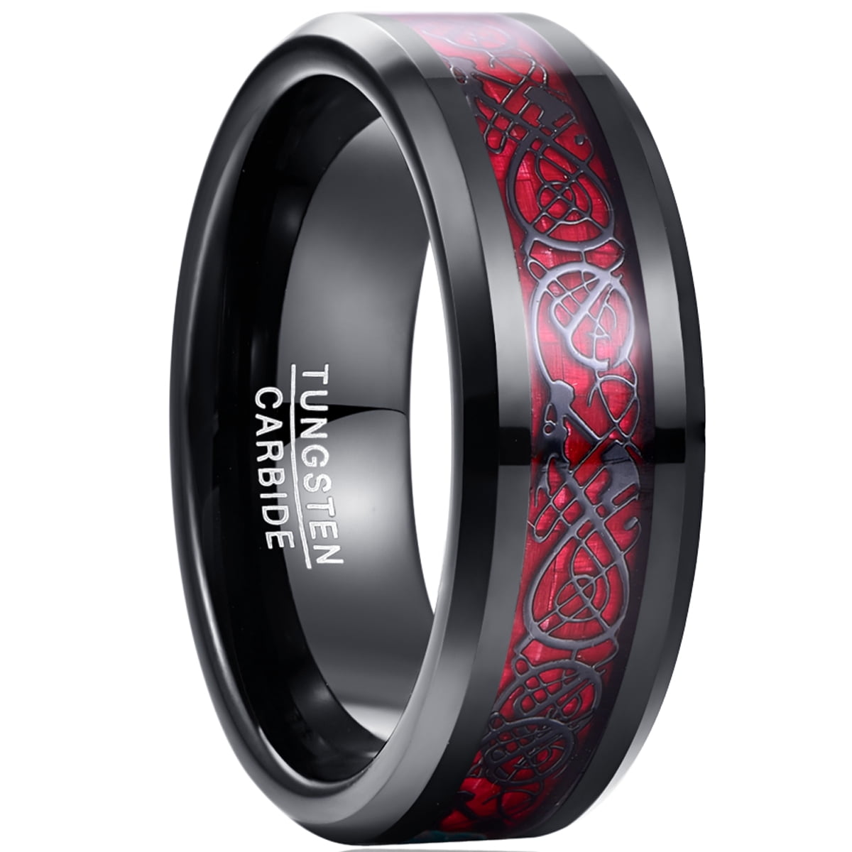 8mm Tungsten Carbide with Black and Red for Men Wedding Celtic Dragon ...