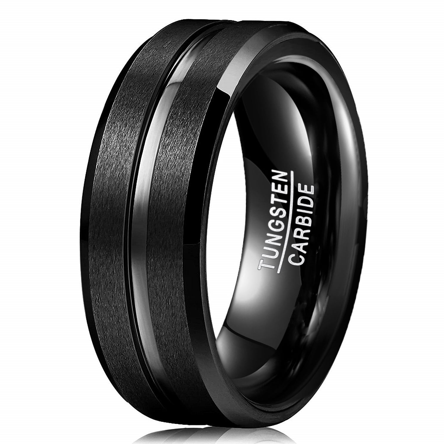 8mm Tungsten Ring for Men Black Wedding Bands with Center Groove ...