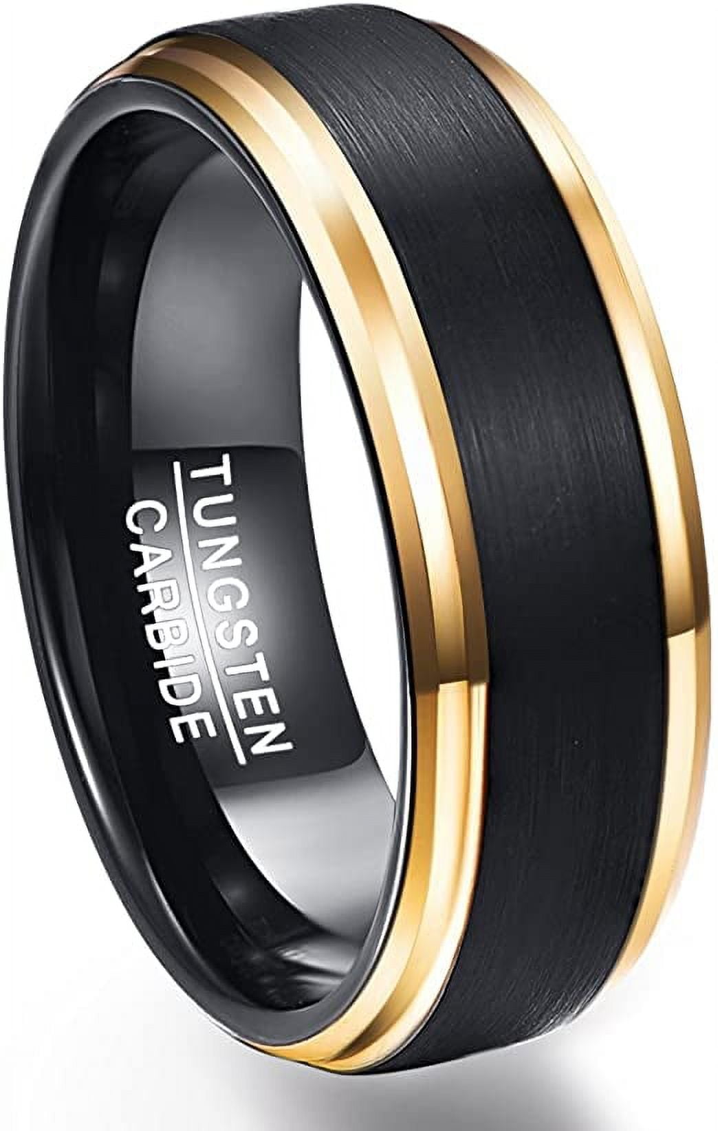 8mm Tungsten Rings with Black Gold Beveled Edges for Men Women Brushed ...