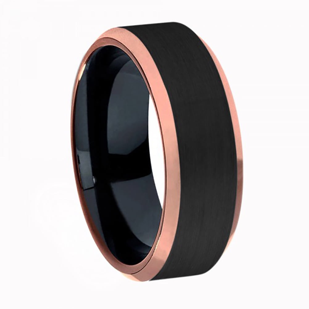 8mm Two-Tone Black IP & Rose Gold IP Brushed Center Shiny Beveled Edge ...