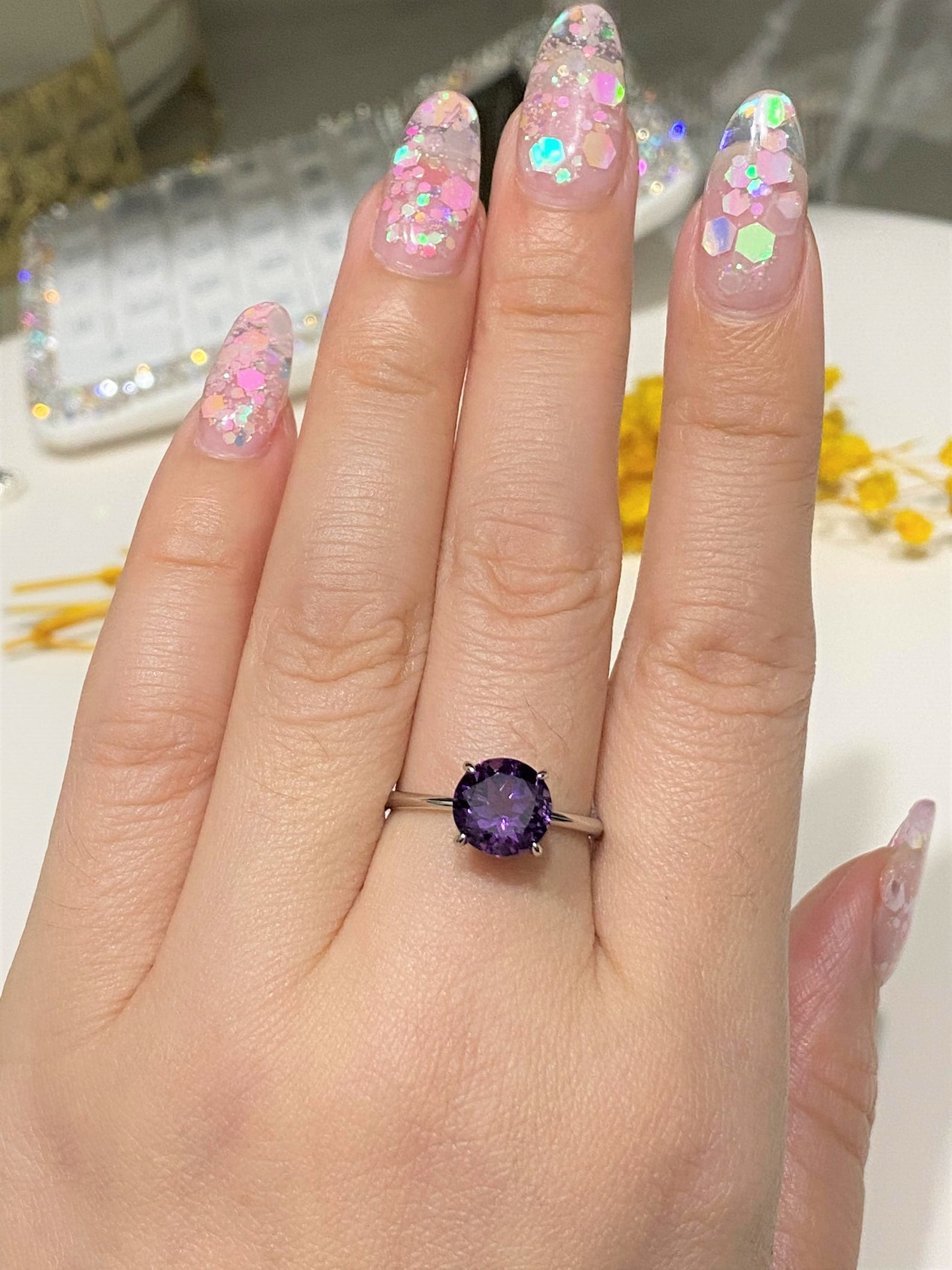 8mm Vintage Sterling Silver Round cut Natural Amethyst Ring, Proposal ...