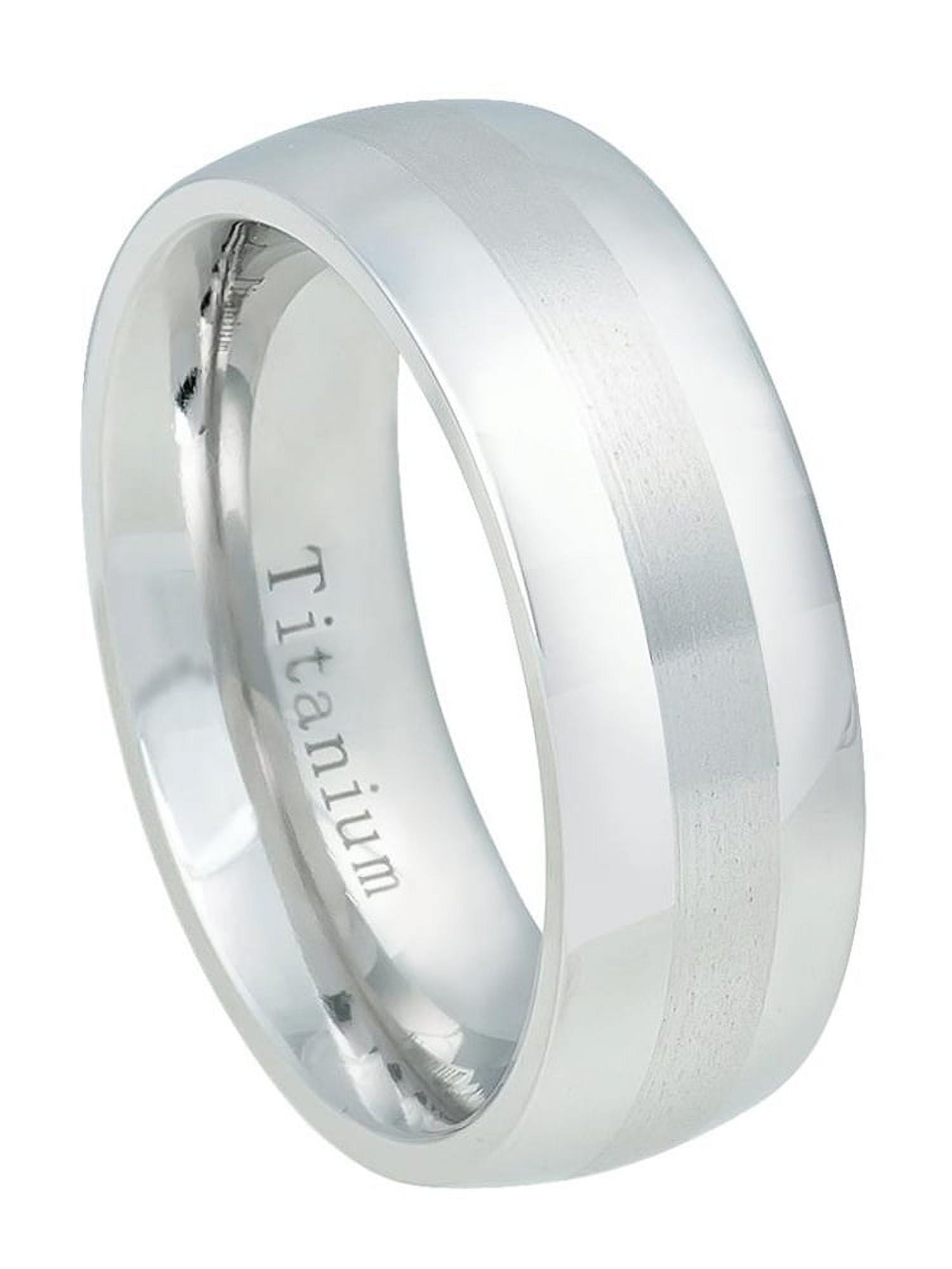 8mm White Titanium High Polish Dome Brushed Center Wedding Band Ring ...