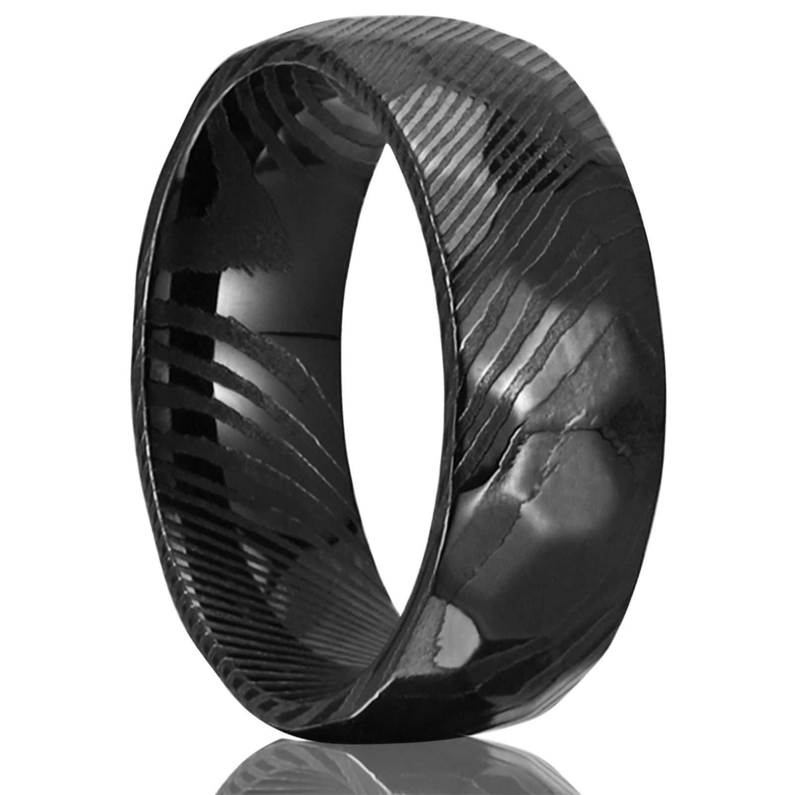 8mm Wide Black Damascus Steel Ring Curved Men's Ring - Walmart.com