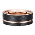 8mm Wide Black Hammered Tungsten Carbide Ring Rose Gold Groove Comfort ...