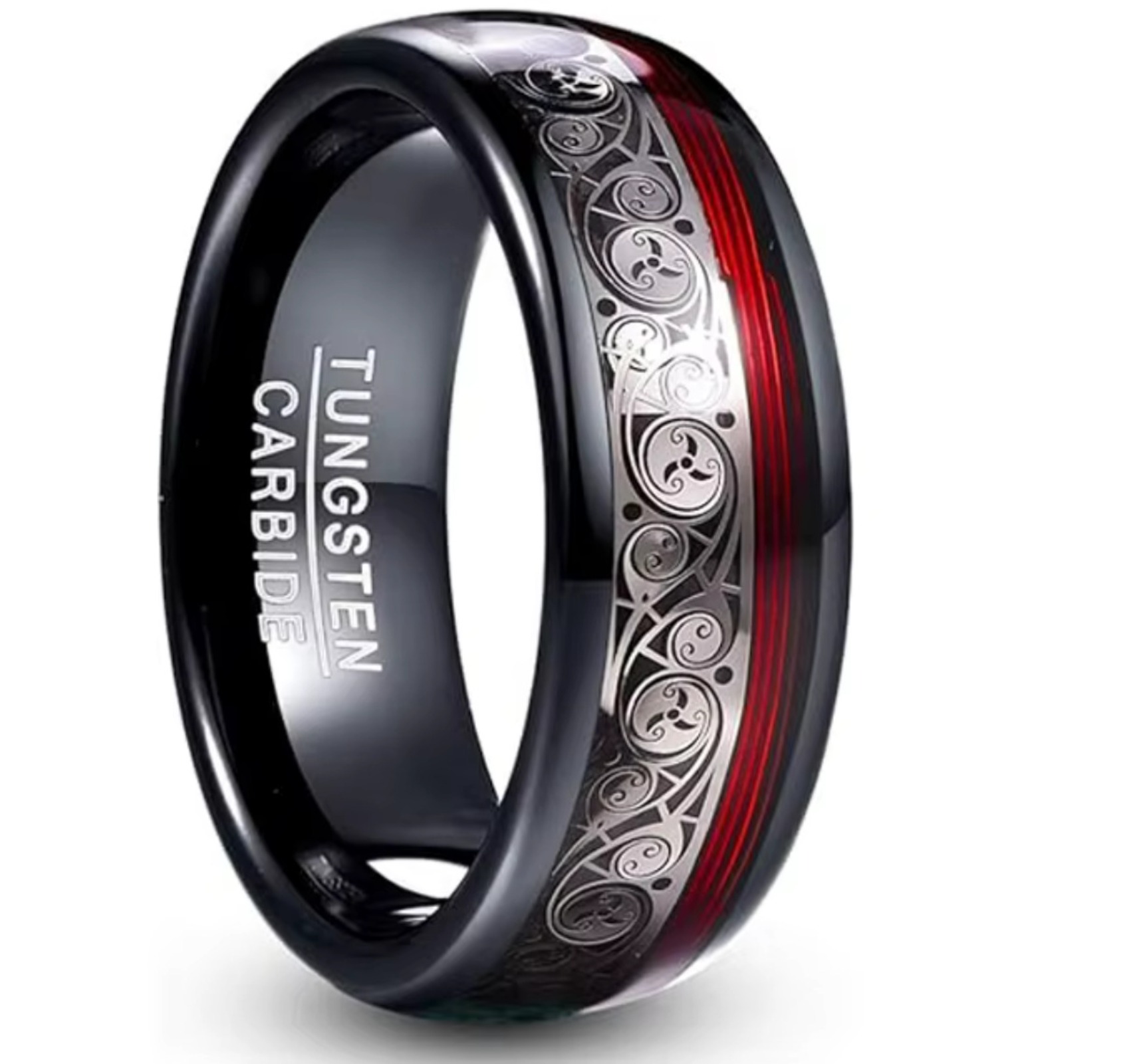 8mm Wide Black Spherical Tungsten Gold Ring Inlaid with Guitar Strings ...