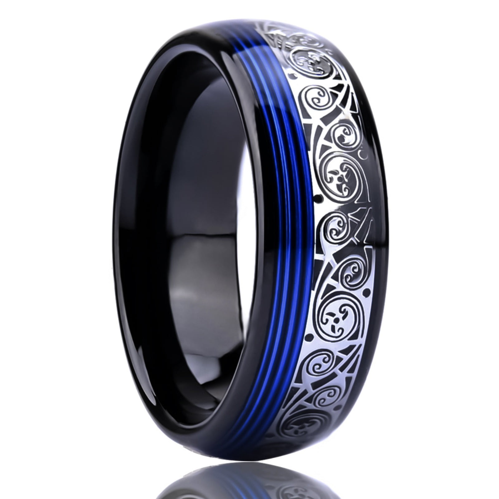 8mm Wide Black Spherical Tungsten Gold Ring Inlaid with Guitar Strings ...