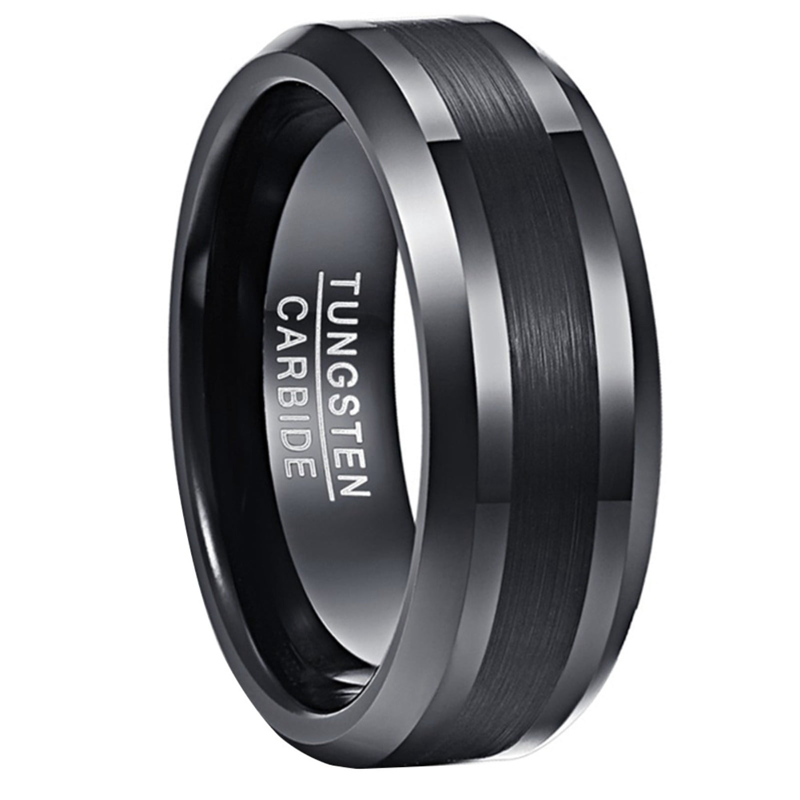 8mm Wide Black Textured Tungsten Steel Ring Chamfered and Sandblasted ...