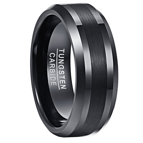 8mm Wide Black Textured Tungsten Steel Ring Chamfered and Sandblasted ...