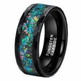 8mm Wide Black Tungsten Carbide Ring with Crushed Blue-green Opal Inlay ...