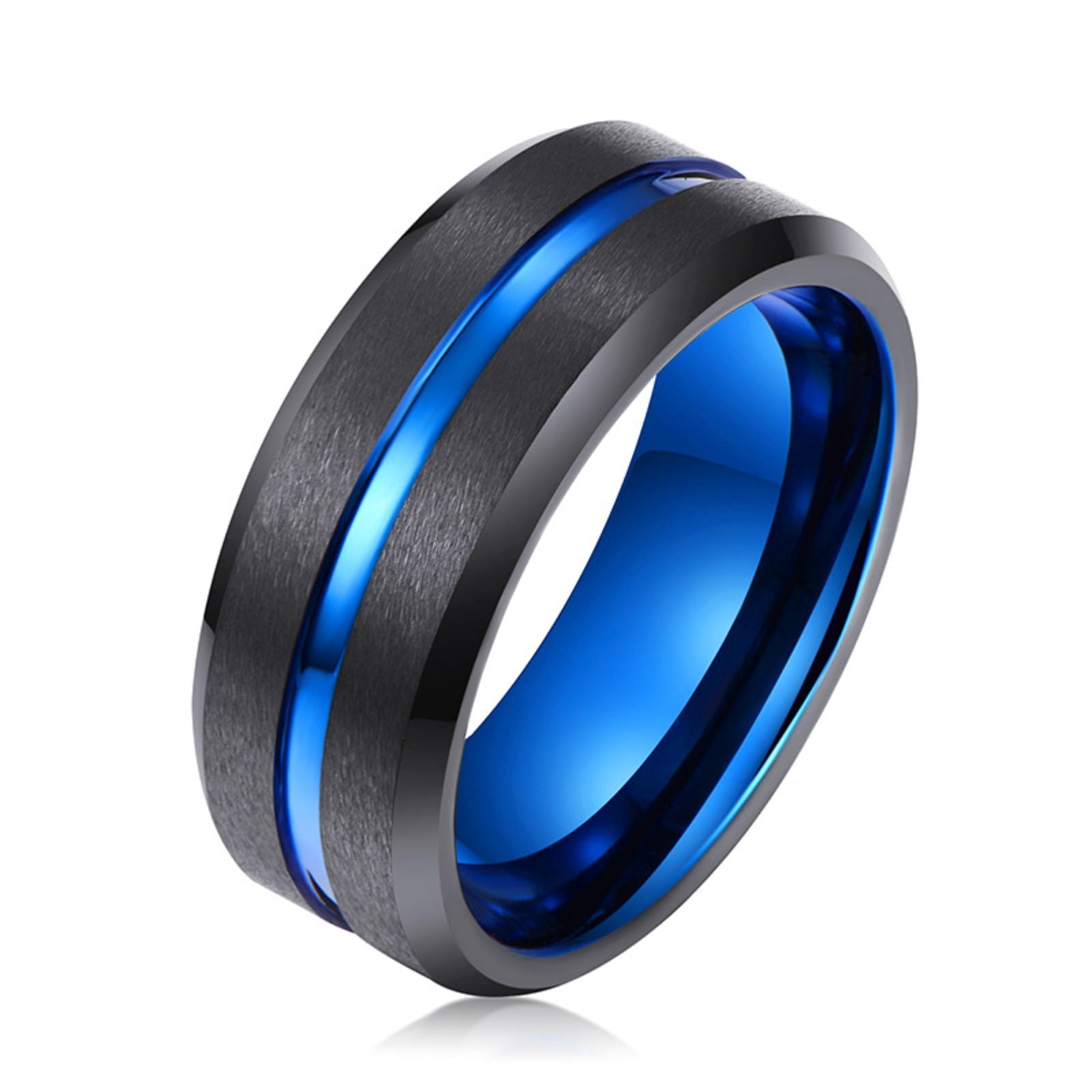 8mm Wide Brushed Men Women Tungsten Carbide Ring Groove Inlay Comfort ...