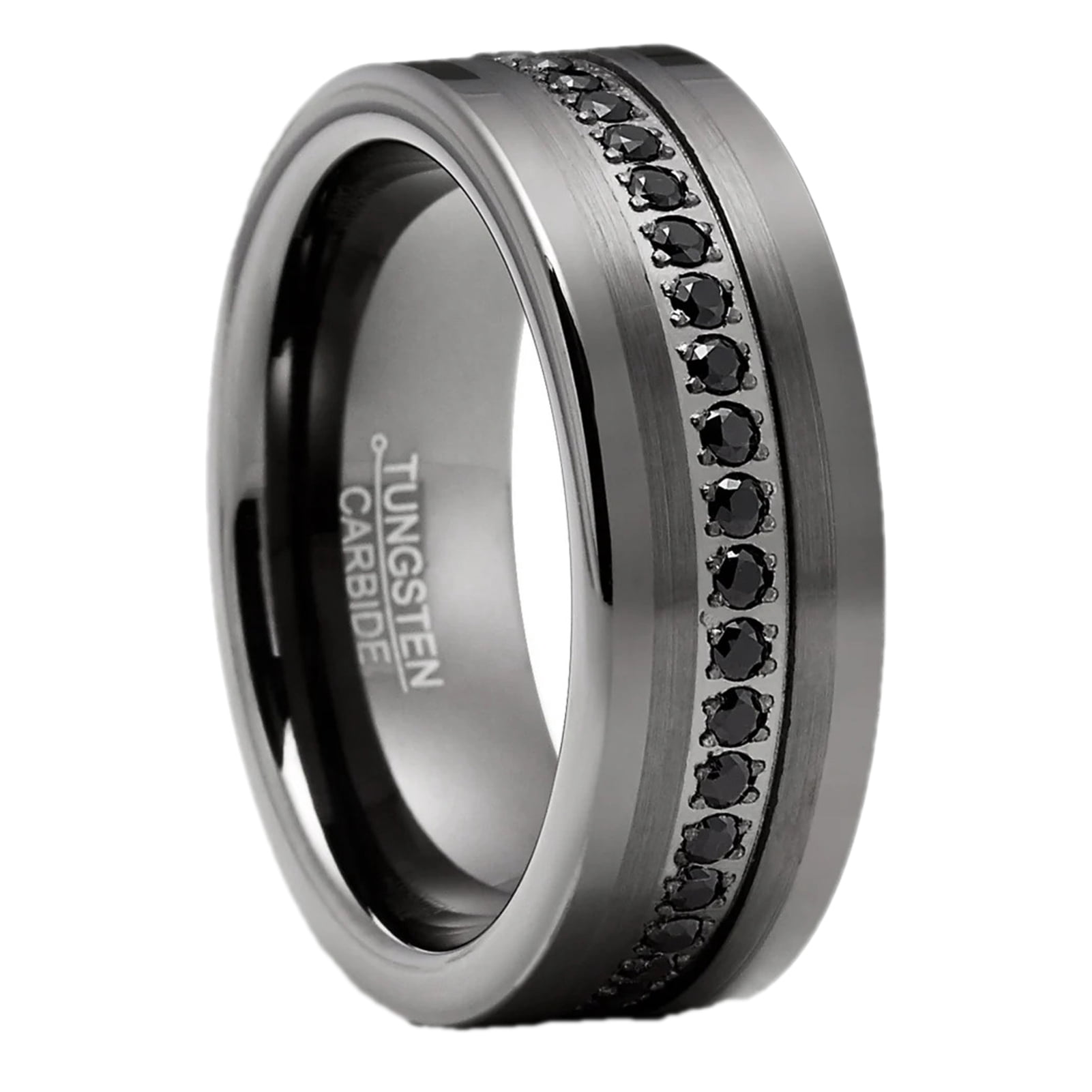 8mm Wide Circle Diamond Gunmetal Color Tungsten Steel Ring Unisex ...