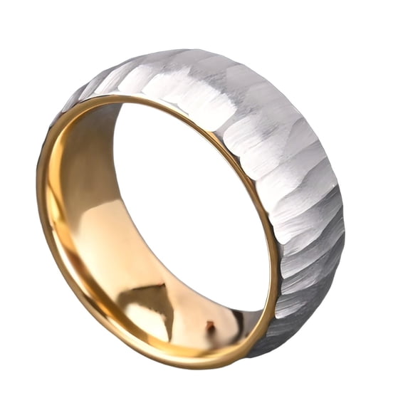 8mm Wide Classic Gold Tungsten Carbide Ring Hand-hammered Matte Finish ...