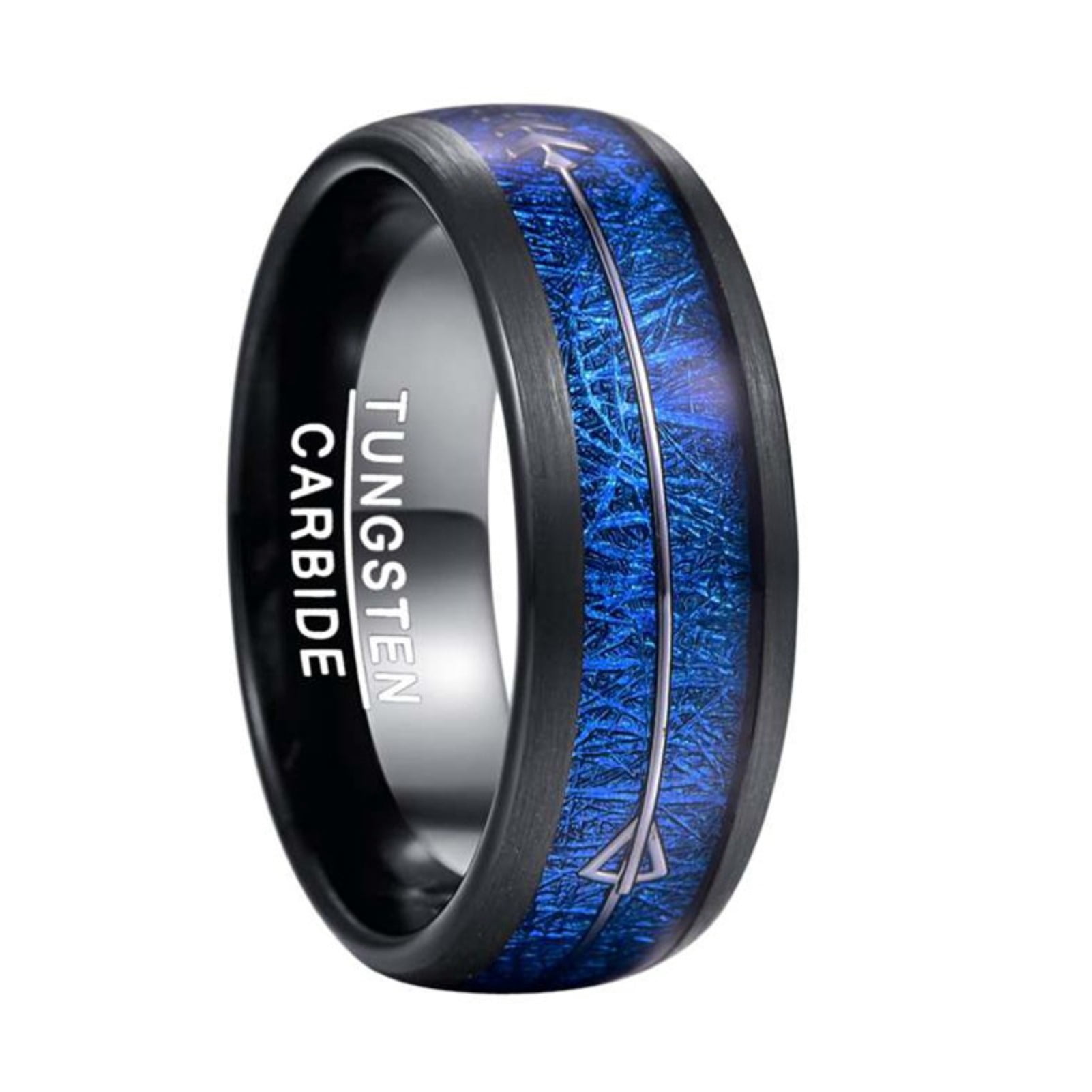 8mm Wide Dome Black Inlaid Blue Natural Stone Silver Arrow-shaped Metal ...