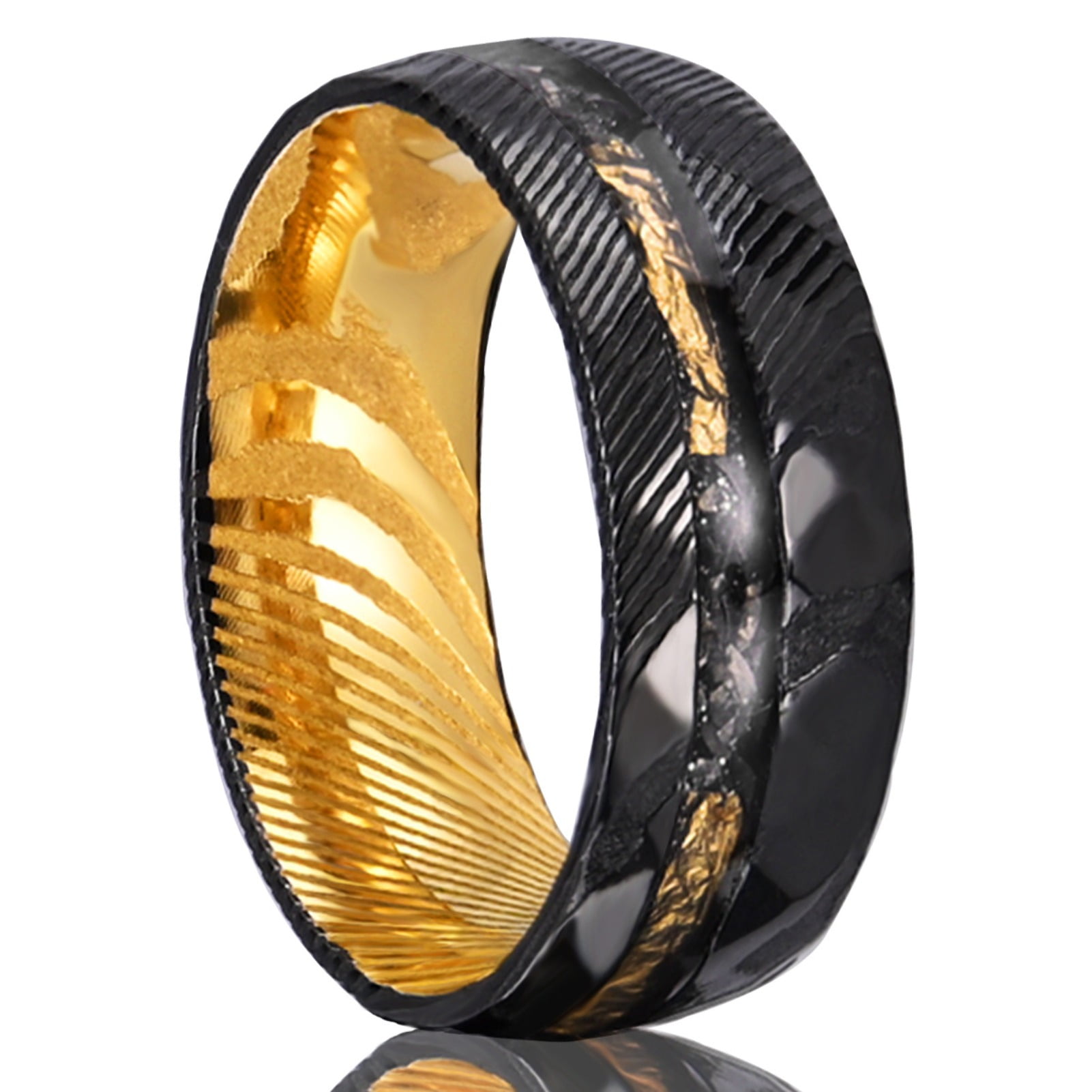 8mm Wide Electroplated Two-color Damascus Steel Ring Jewelry Men's Ring ...
