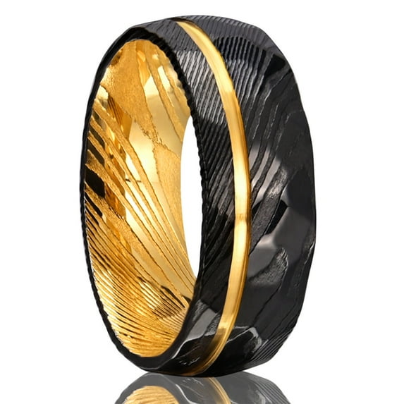 8mm Wide Electroplated Two-tone Damascus Steel Ring Jewelry Men's Ring ...