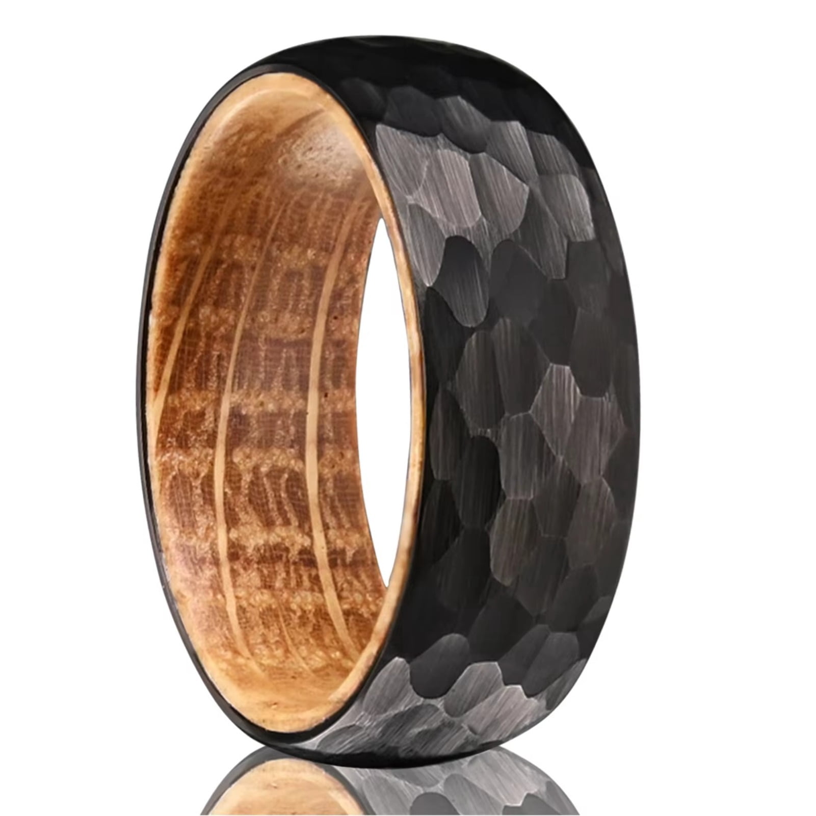 8mm Wide Minimalist Brushed Tungsten Steel Combination Wood Ring ...