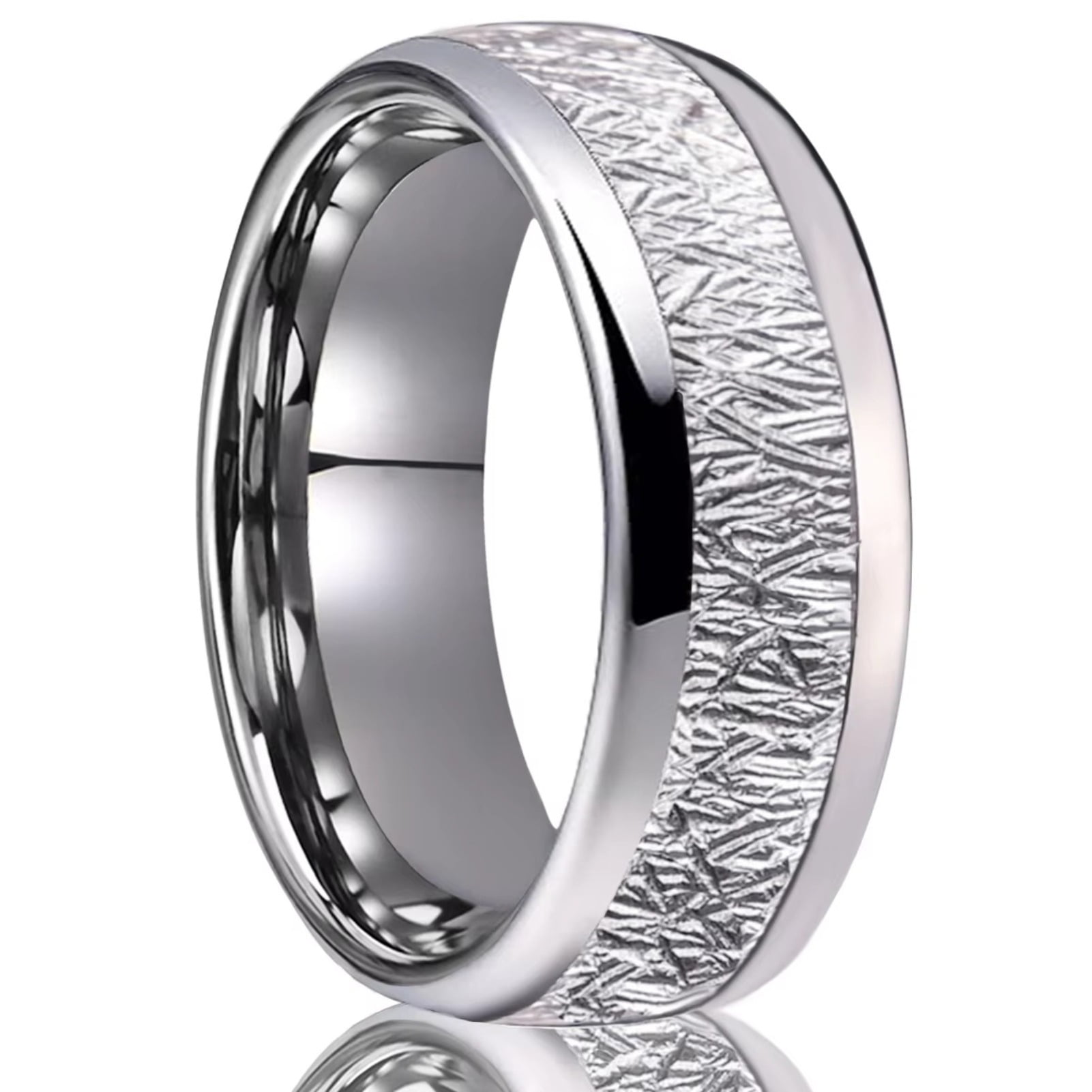 8mm Wide Spherical Tungsten Steel Ring Inlaid with Silver Wire Polished ...