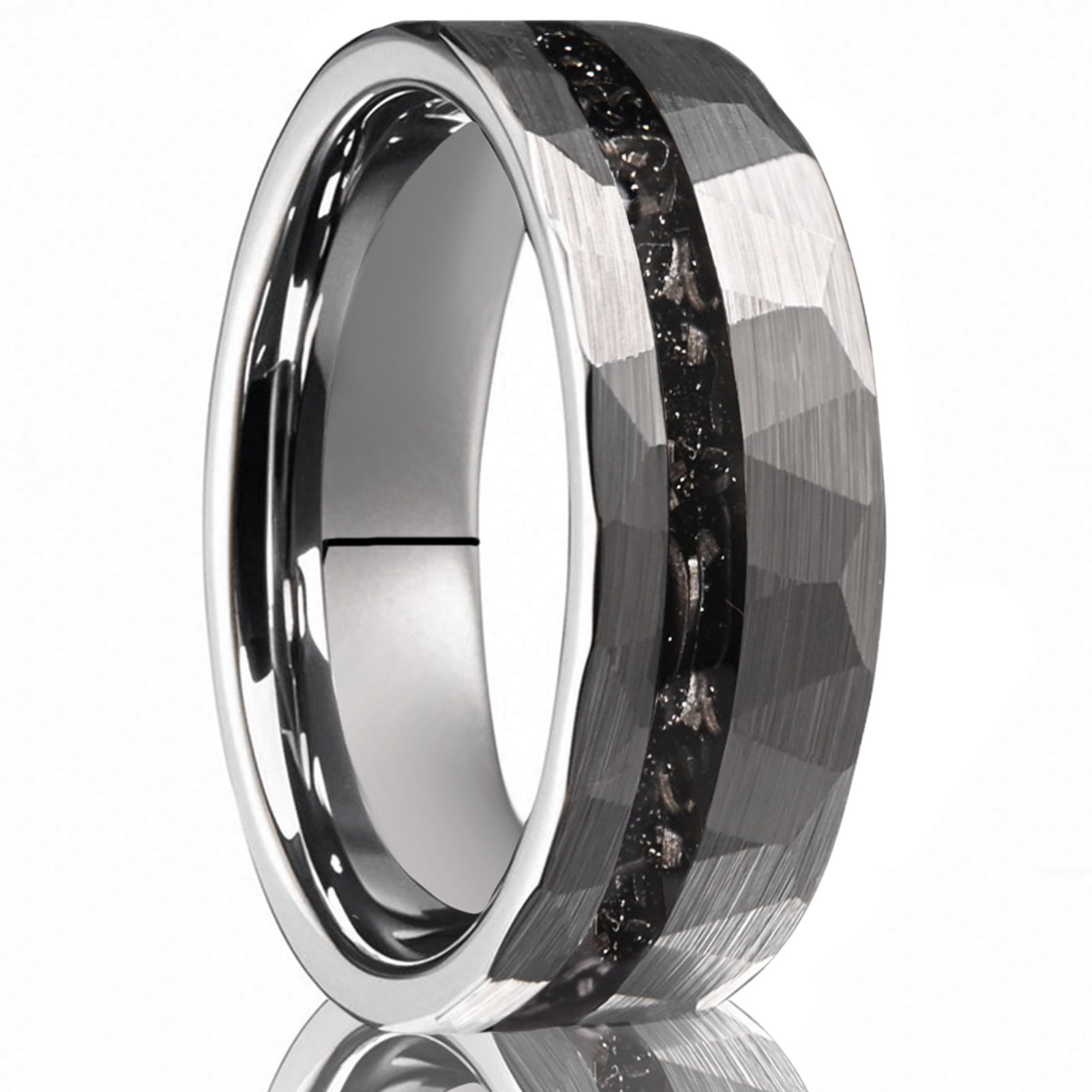 8mm Wide Tungsten Carbide Hammered Ring with Crushed Natural Stone ...