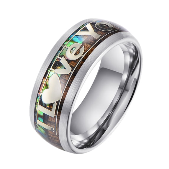 8mm Wide Tungsten Carbide Ring Wood Abalone Shell Inlay I Love You ...