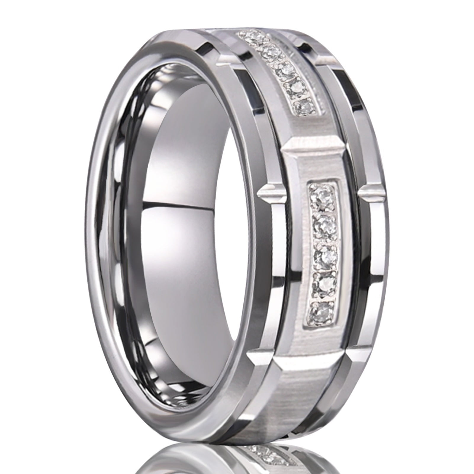 8mm Wide Tungsten Steel Crystal Combination Ring Men's Ring - Walmart.com