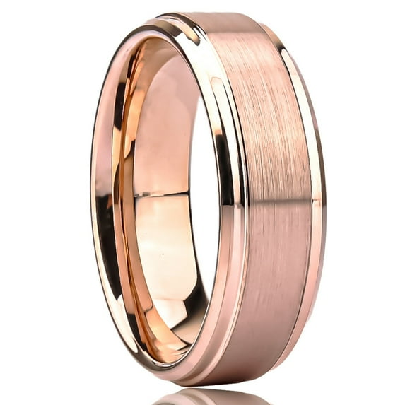 8mm Wide Tungsten Steel Electroplated Rose Gold Classic Step Chamfer Surface Sand Ring - Walmart.com