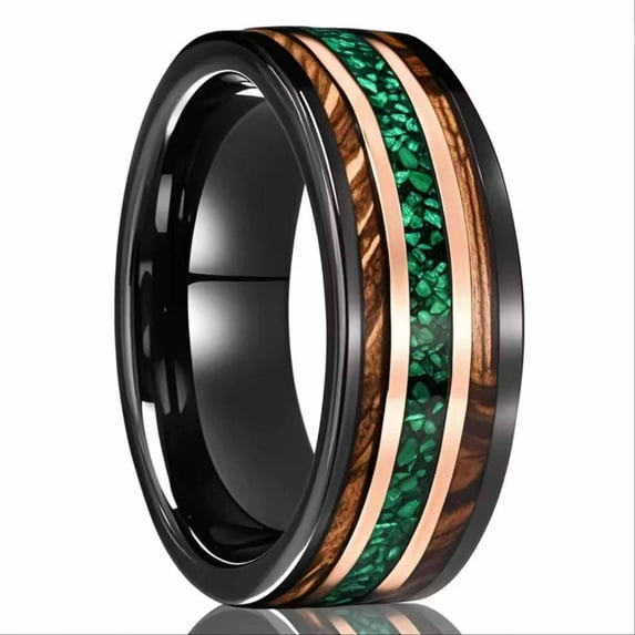 8mm Wide Tungsten Steel Electroplated Two-color Inlaid Green Opal Wine ...