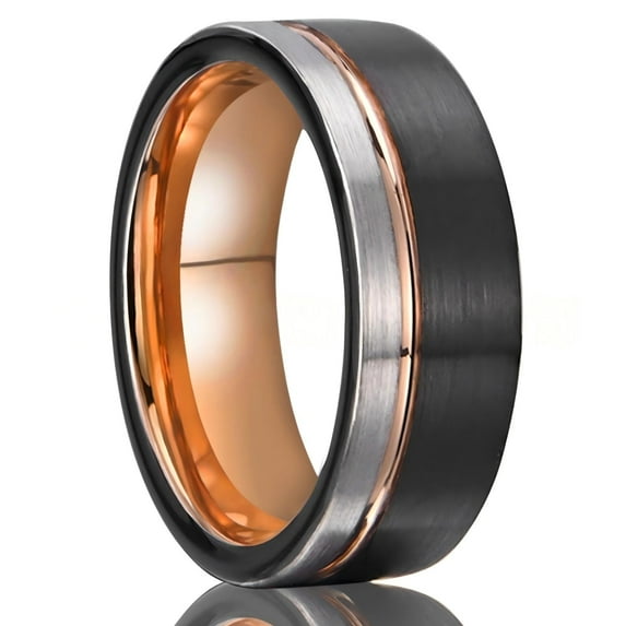 8mm Wide Tungsten Steel Ring Flat Electroplating Two-color Face Black ...