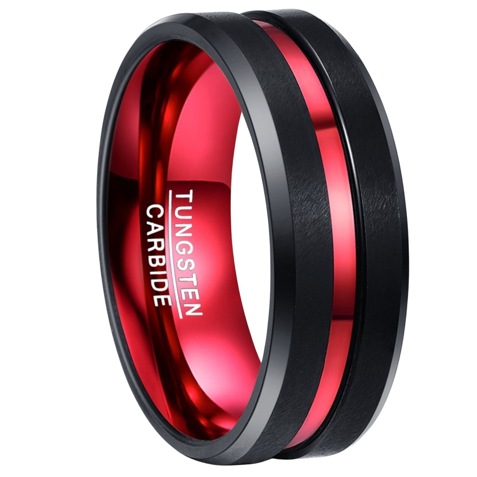 8mm Wide Two-color Men's Tungsten Steel Ring Black Flat Single Groove ...