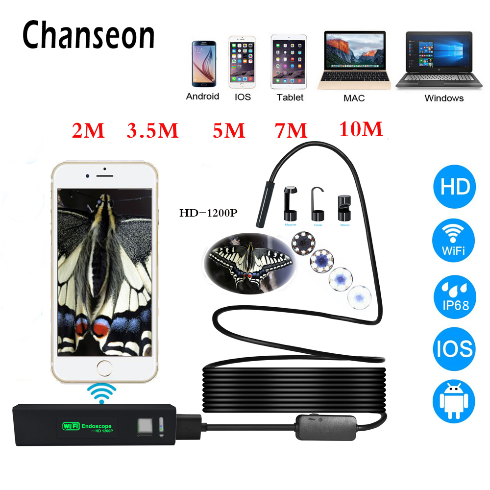 8mm Wifi Endoscope Android/IOS/PC Borescope Waterproof Lens 8 LED ...