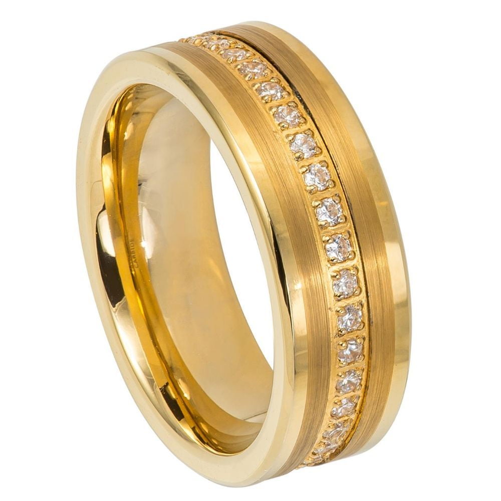 8mm Yellow Gold IP Plated Brush Finish Low Stepped Edge Wedding Band ...