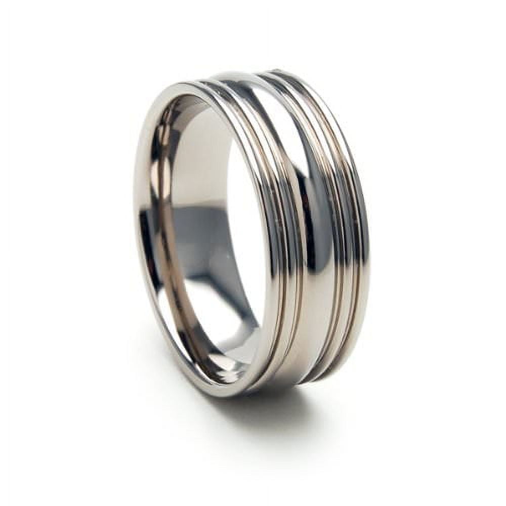 8mm flat polished Titanium ring with 4 grooves and a raised center peak ...