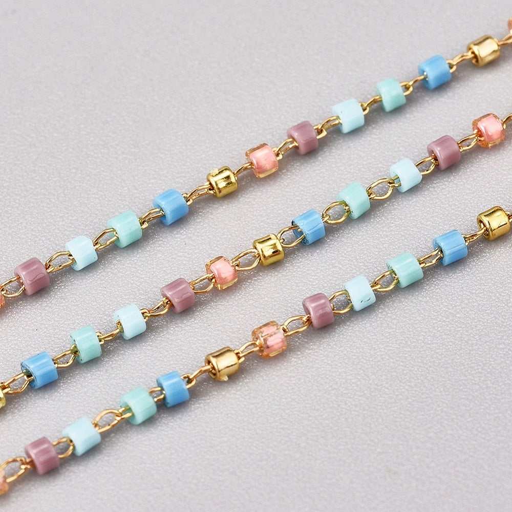 8ms Handmade Glass Seed Beaded Chains with Stainless Steel Cable Chains ...