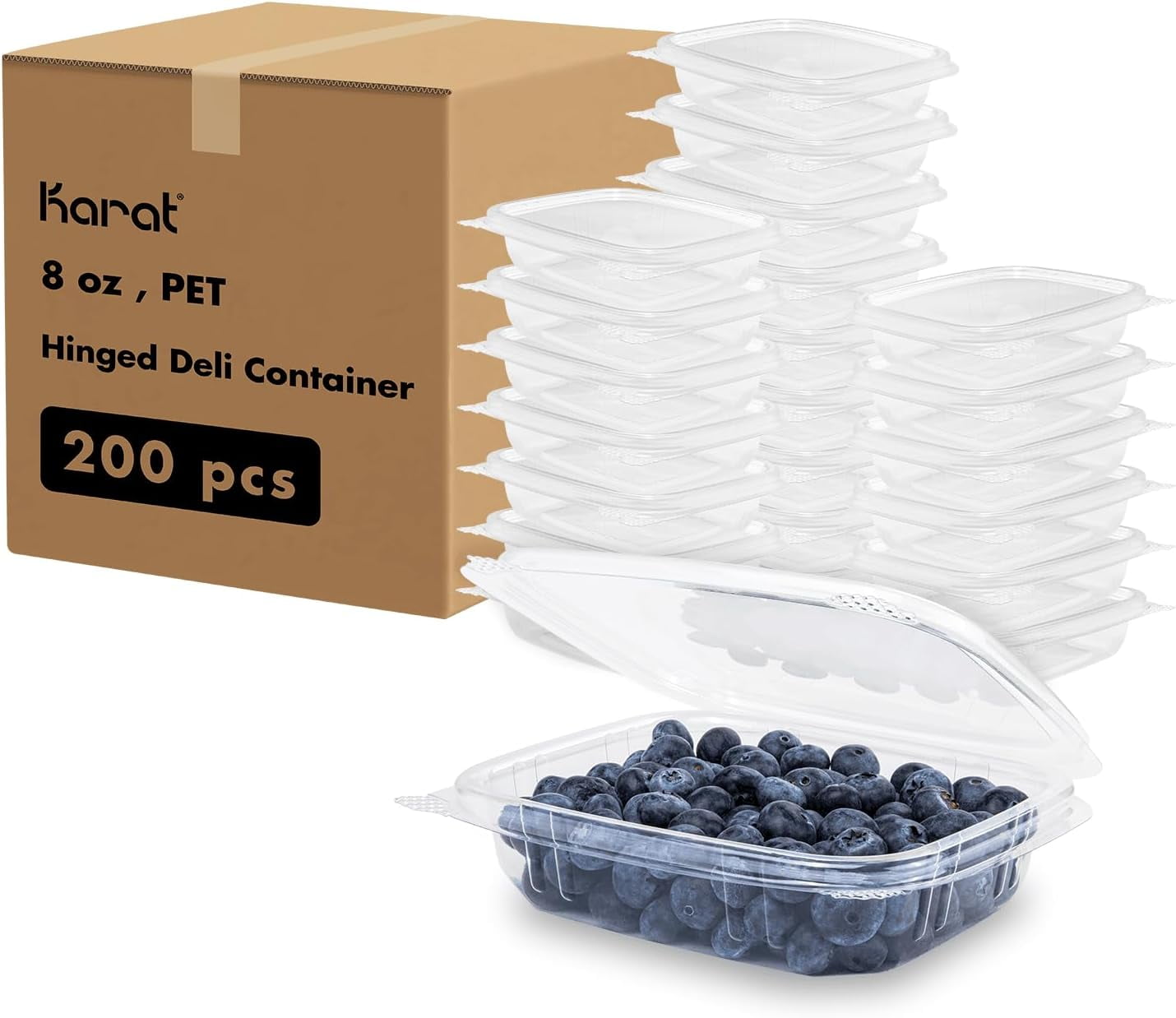 [8oz -200 ct PET Hinged Deli Containers with Lids, For Pasta Salads ...