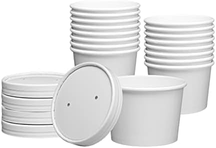 [8oz. - 25 Count White Paper Food Containers with Vented Lids - To Go ...