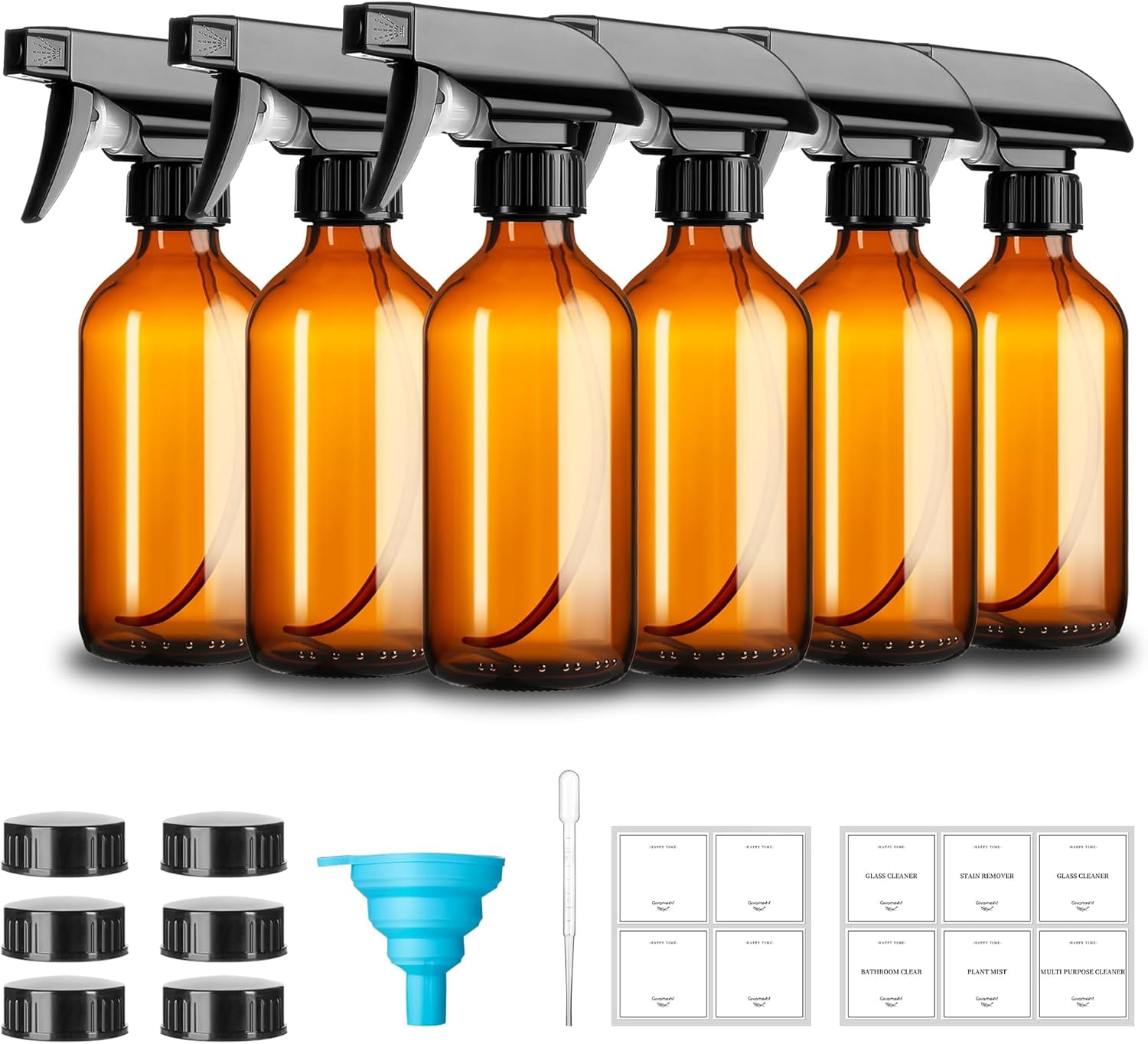 8oz Amber Glass Spray Bottles,6 Pack Glass Spray Bottles Refillable ...