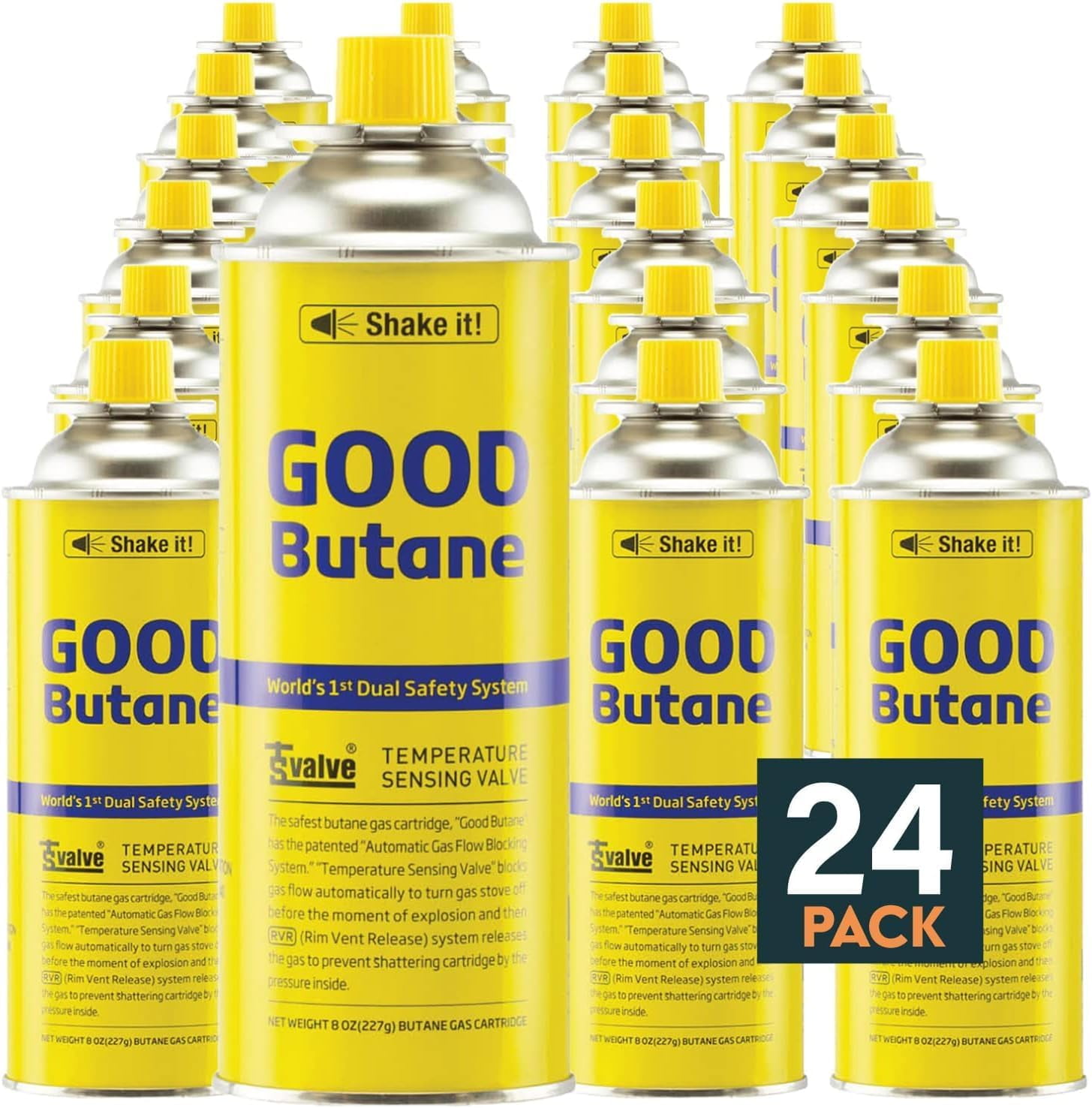 8oz Butane Fuel Canisters Cylinders with Dual Safety System (24 Pack ...