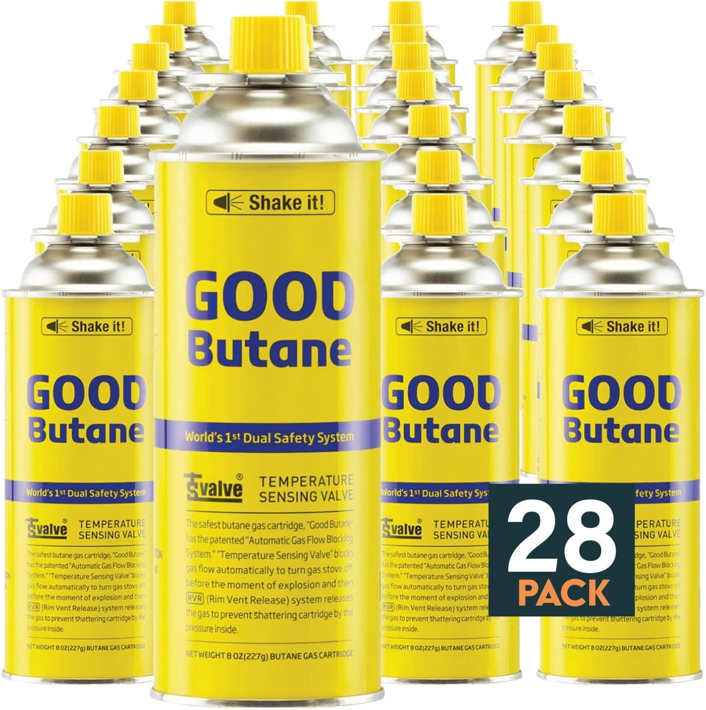 8oz Butane Fuel Canisters Cylinders with Dual Safety System (28 Pack ...