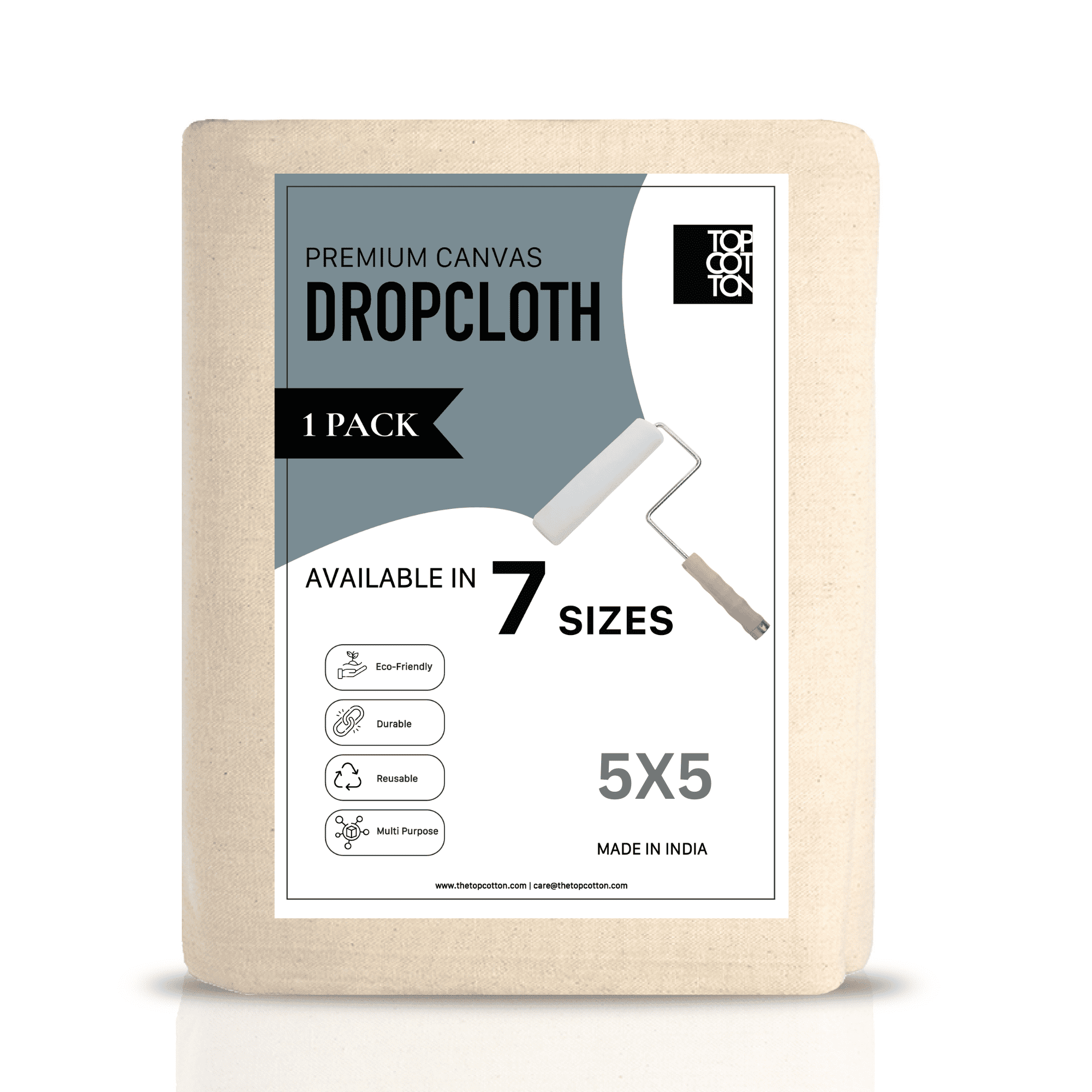 Top Cotton Canvas Drop Cloth, Pack of 1 Reusable Paint Drop Cloth, 100% ...