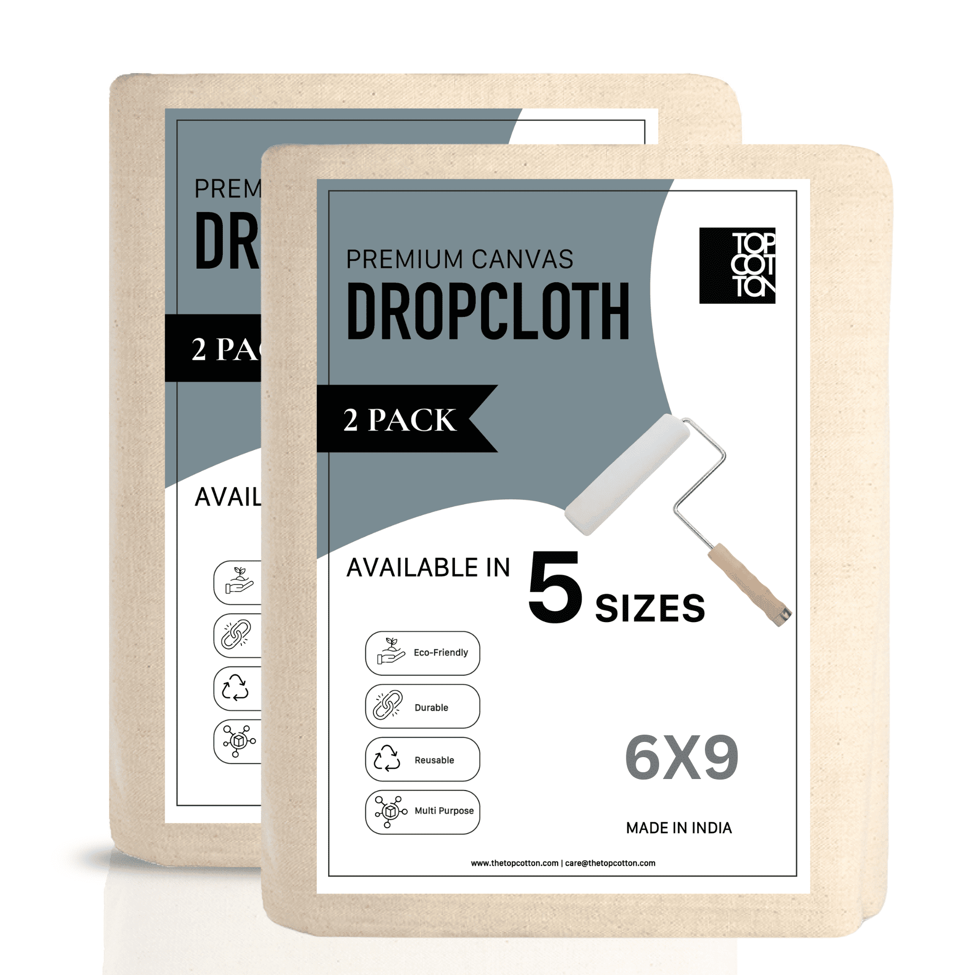 Top Cotton Canvas Drop Cloth, Pack of 2 Reusable Paint Drop Cloth, 100% ...