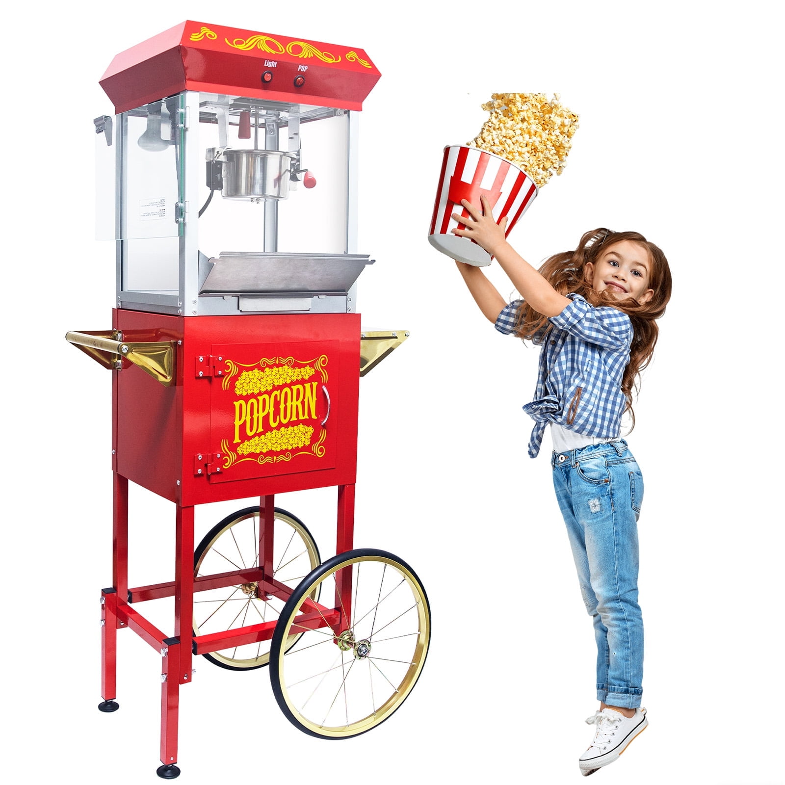 8oz Commercial Popcorn Machine with Cart & Wheels, 650W Vintage Pop ...