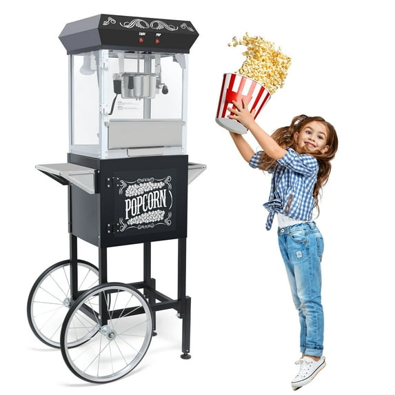 8oz Commercial Popcorn Machine with Cart & Wheels, 650W Vintage Pop ...