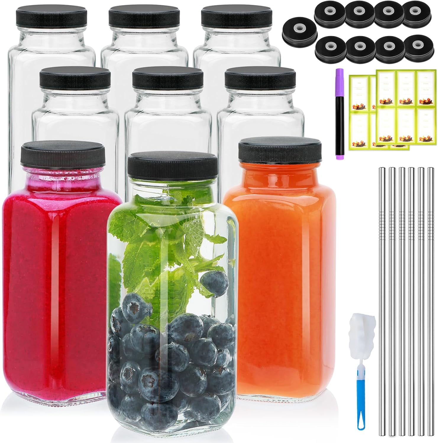 8oz Glass Bottles with lids,juice bottles gifts for women,8oz Glass ...