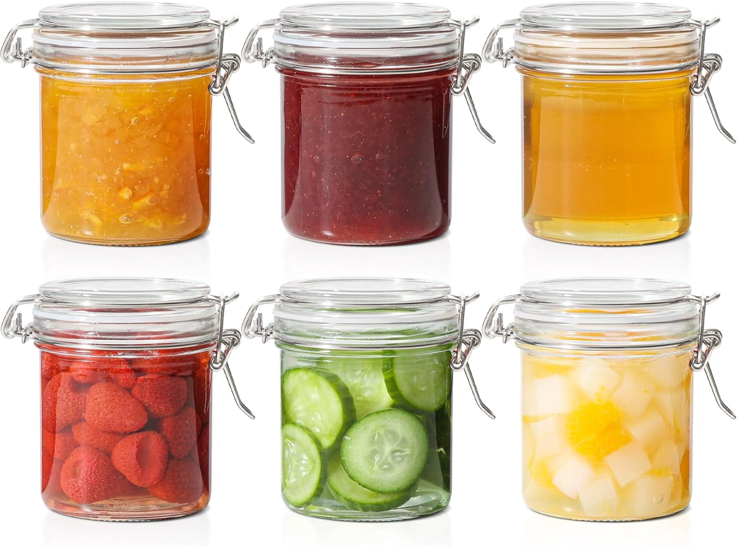8oz Glass Jars with Airtight Lids (Set of 6), Cylindrical Jelly & Spice ...
