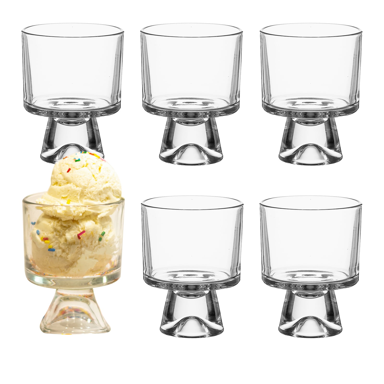 8oz Glass Trifle Bowl Set of 6, Serving Bowl with Stand for Fruit Dessert Salad, Small Clear ...