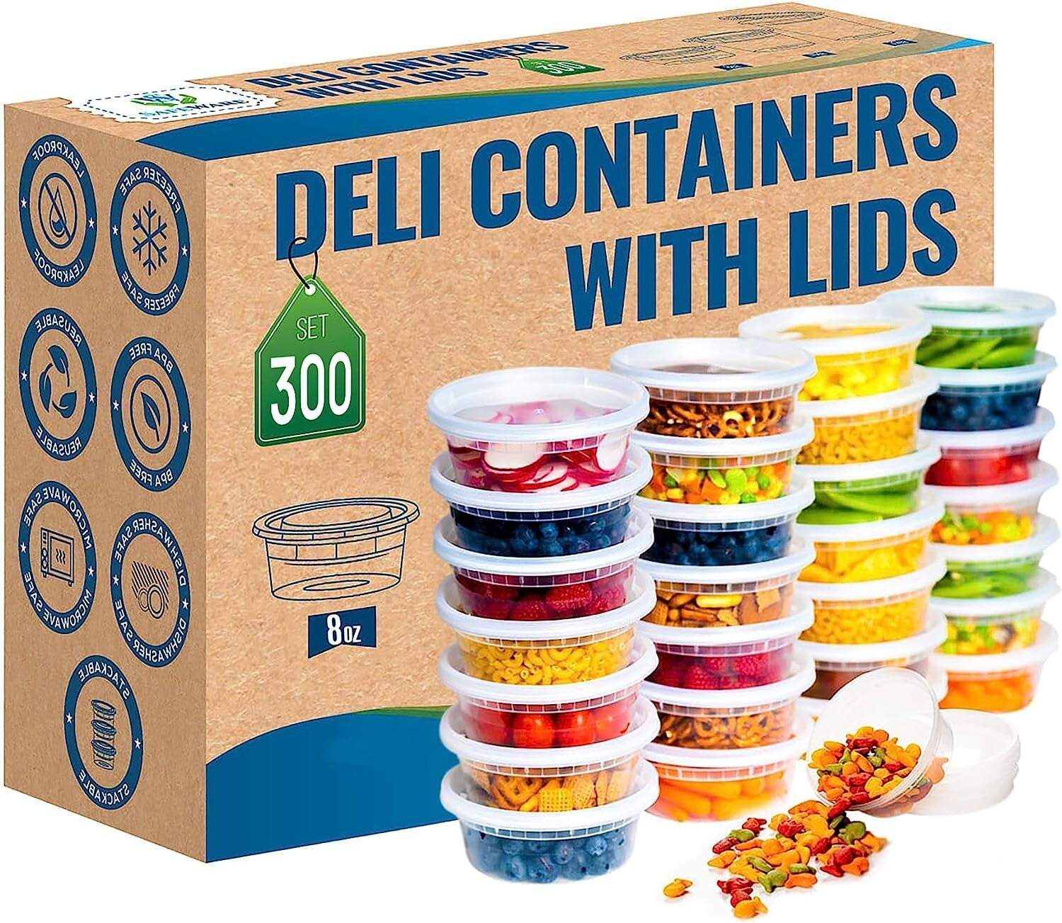 8oz Heavy Duty Small Round Deli Food/Soup Plastic Containers Lids ...