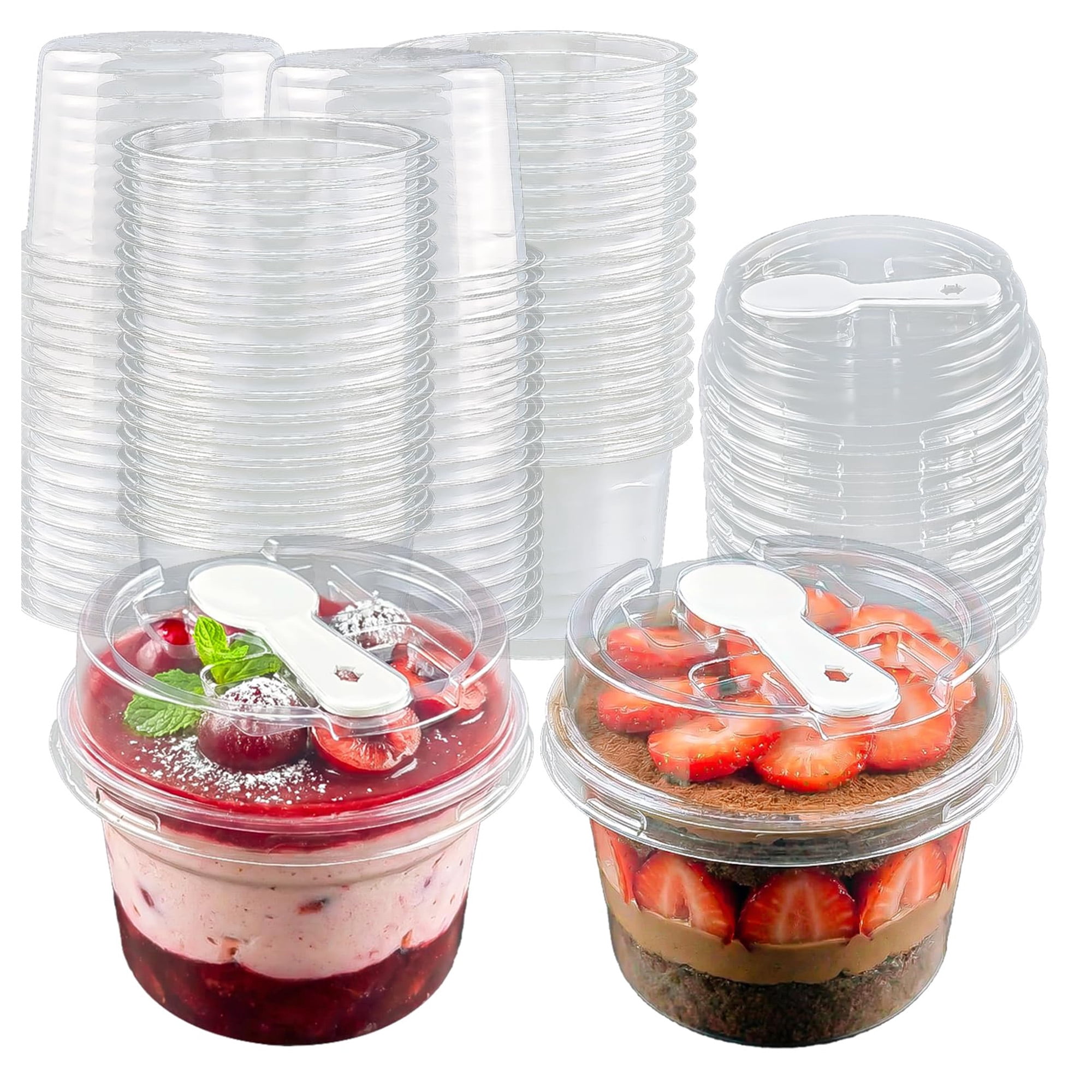8oz Plastic Dessert Cups with Lids and Spoons, Clear Yogurt Parfait ...
