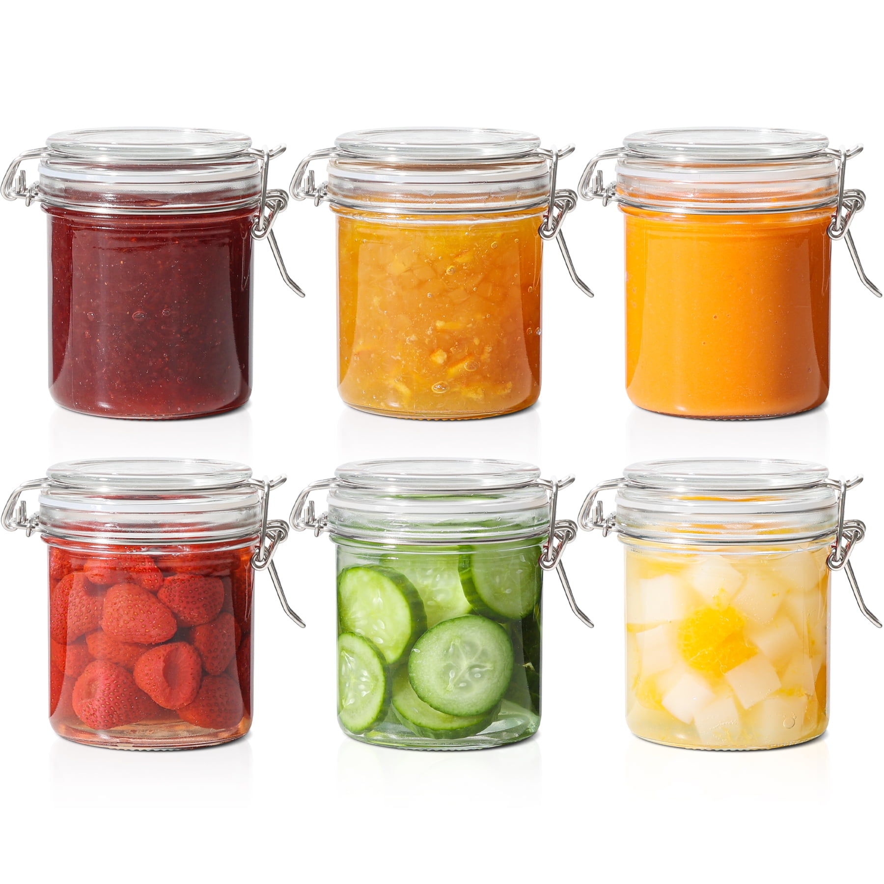 8oz Set of 6 Small Airtight Glass Jars with Lid Food Storage Jar Round ...