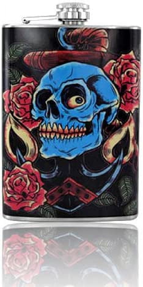 8oz Skull Rose Vinyl Wrap Stainless Steel Flask (1) - Walmart.com