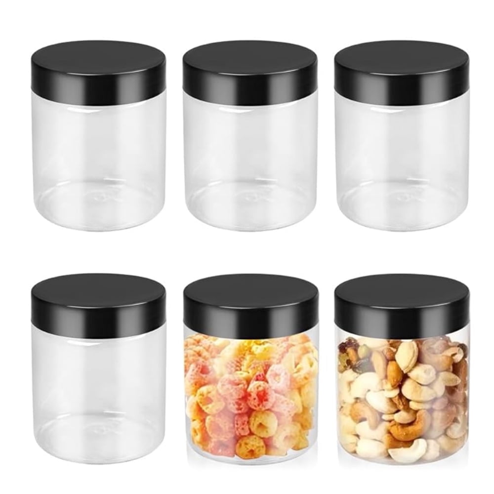 8oz Snacks Storage Containers with Black Lids,Clear Plastic Jars,Empty ...