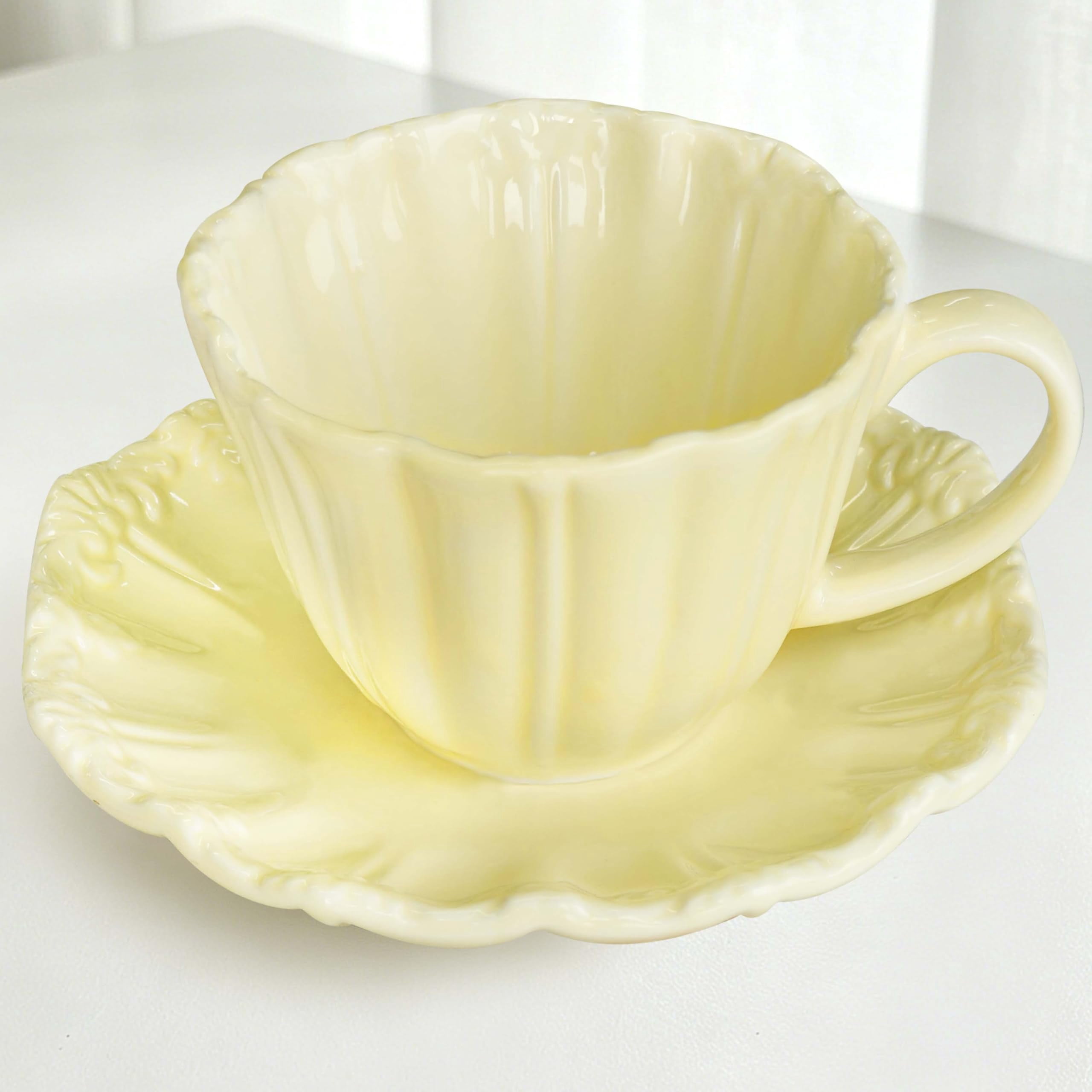 8oz Tea Cups and Saucers, Ceramic Latte Cup,Relief Cappuccino Cup and ...